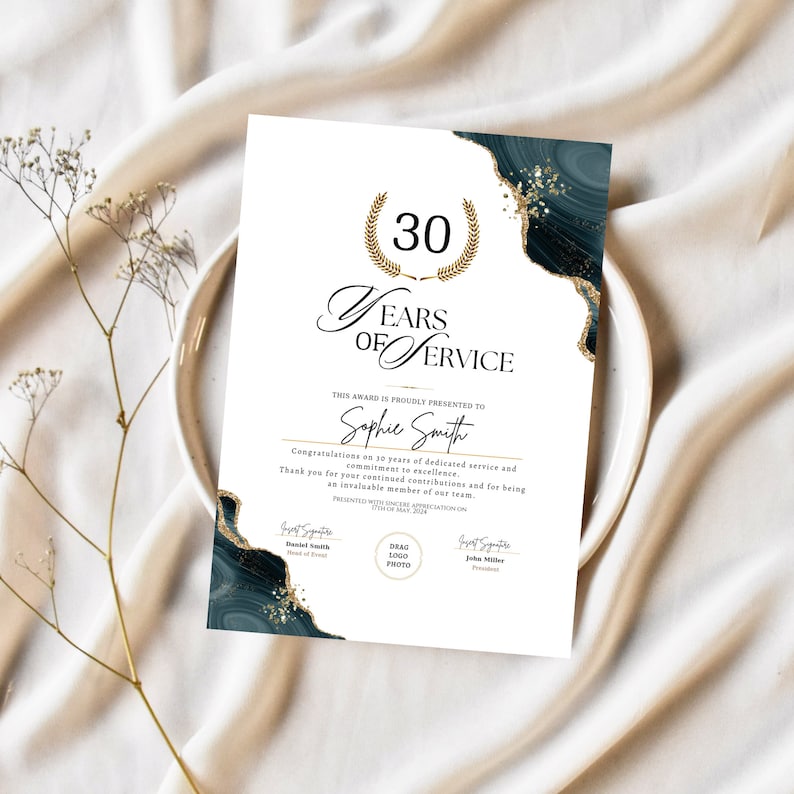 30 Years of Service Certificate Award Template Editable Diploma ...