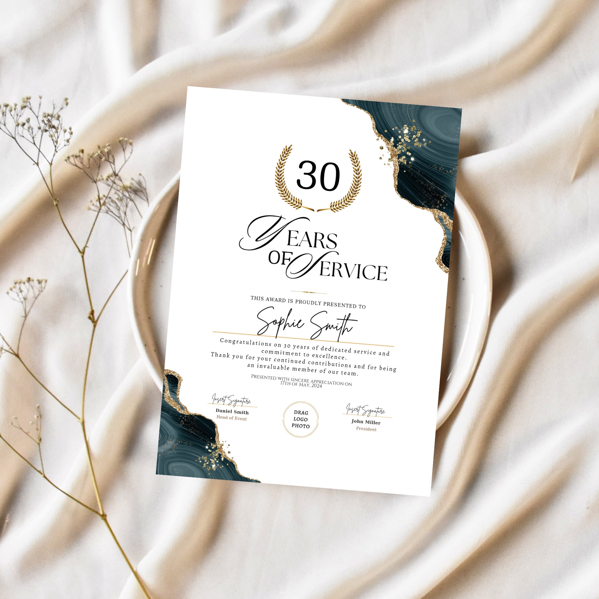 30 Years of Service Certificate Award Template Editable Diploma ...