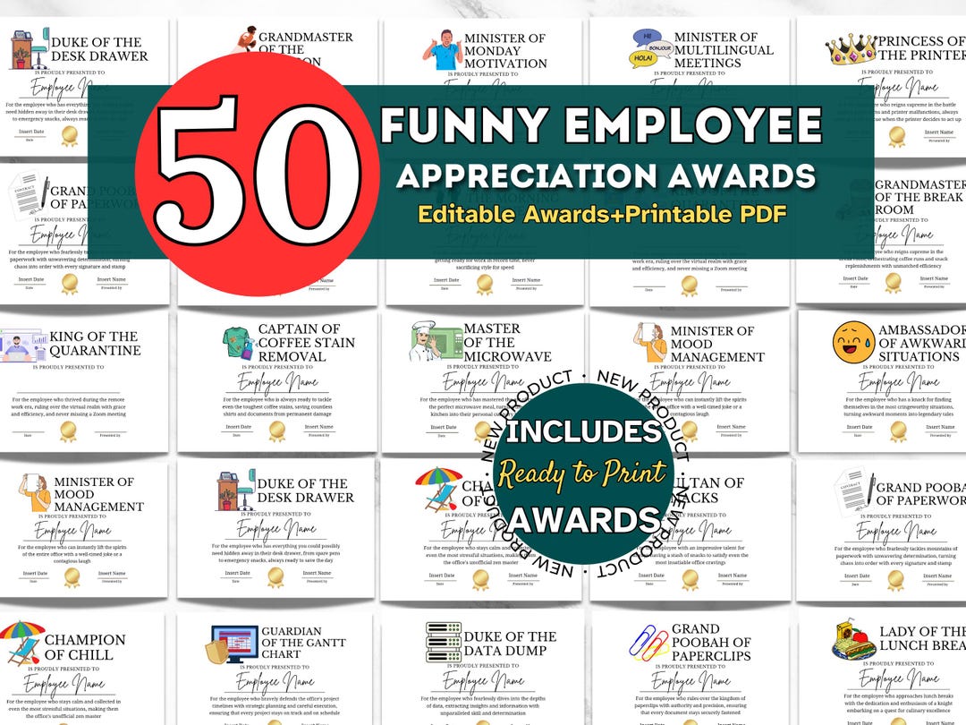 Funny Employee Appreciation Awards - Humorous Recognition Certificates ...