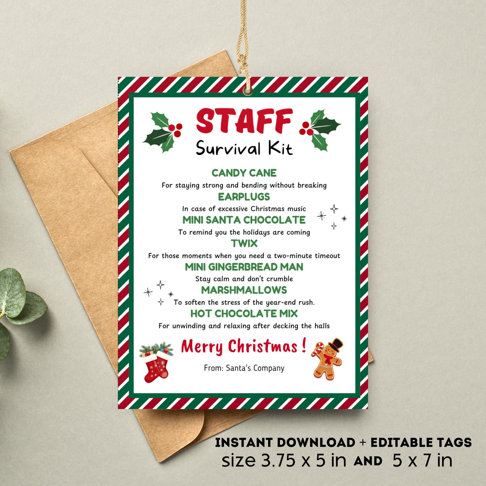 Editable Christmas Staff Appreciation Survival Kit Holiday Funny Office ...