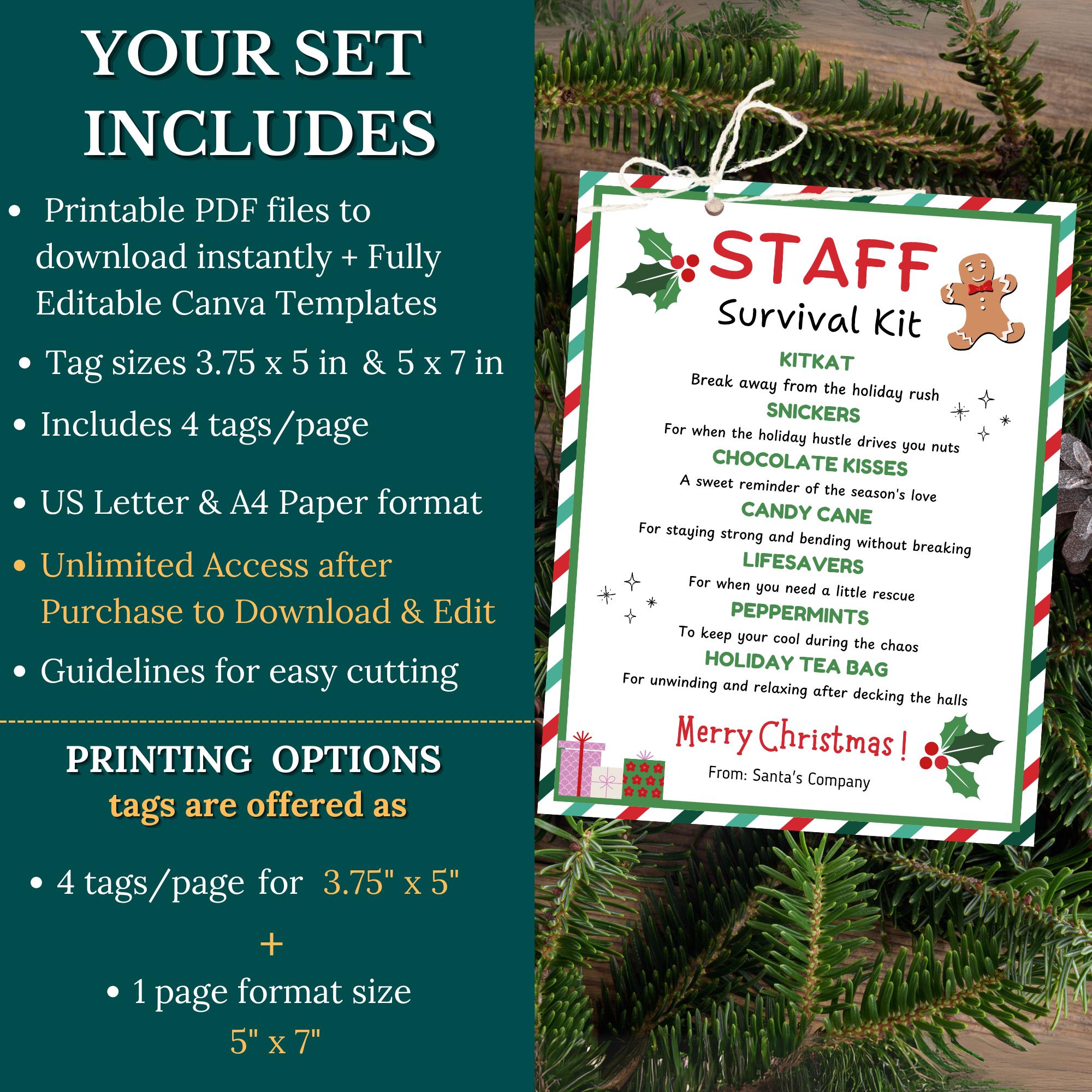 Staff Survival Kit Tag for Christmas Editable in Canva Staff ...