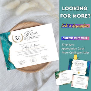 Years of Service Award Certificate Retirement Award Corporate Gift Work ...