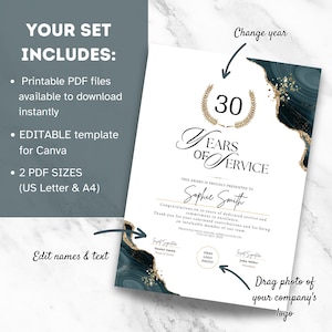 30 Years of Service Certificate Award Template Editable Diploma ...