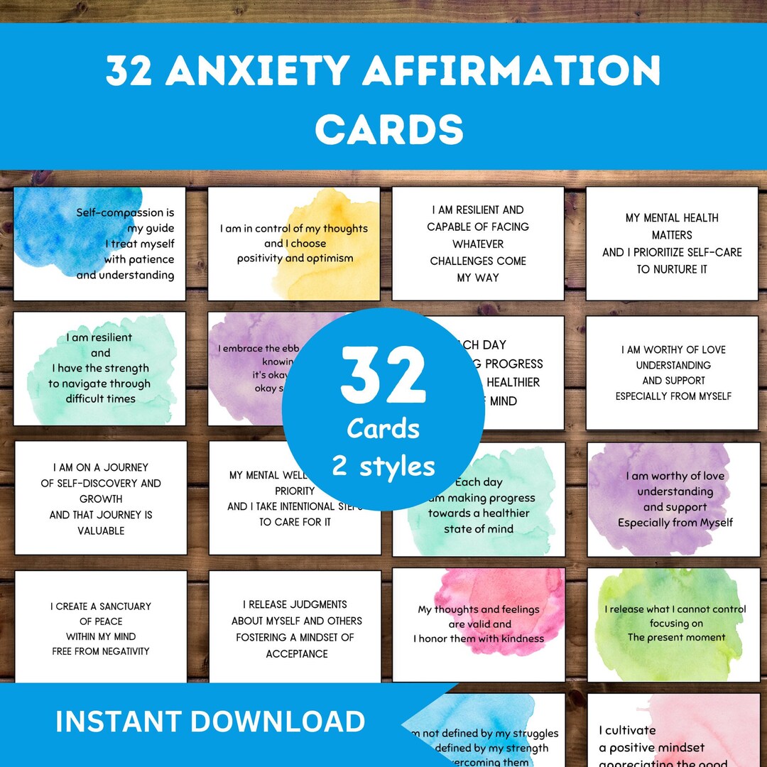 Anxiety Affirmation Cards Printable Calming Corner Sympathy Card Mental ...