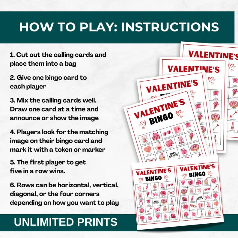 50 Valentine's Bingo Cards Printable Valentine Activity Work Valentines ...