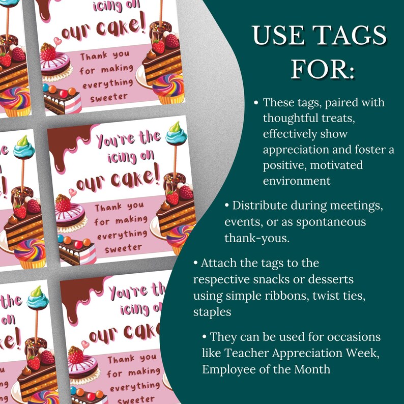 Cake Tag Employee Candy Bar Gift Tag Teacher Appreciation Thank You ...