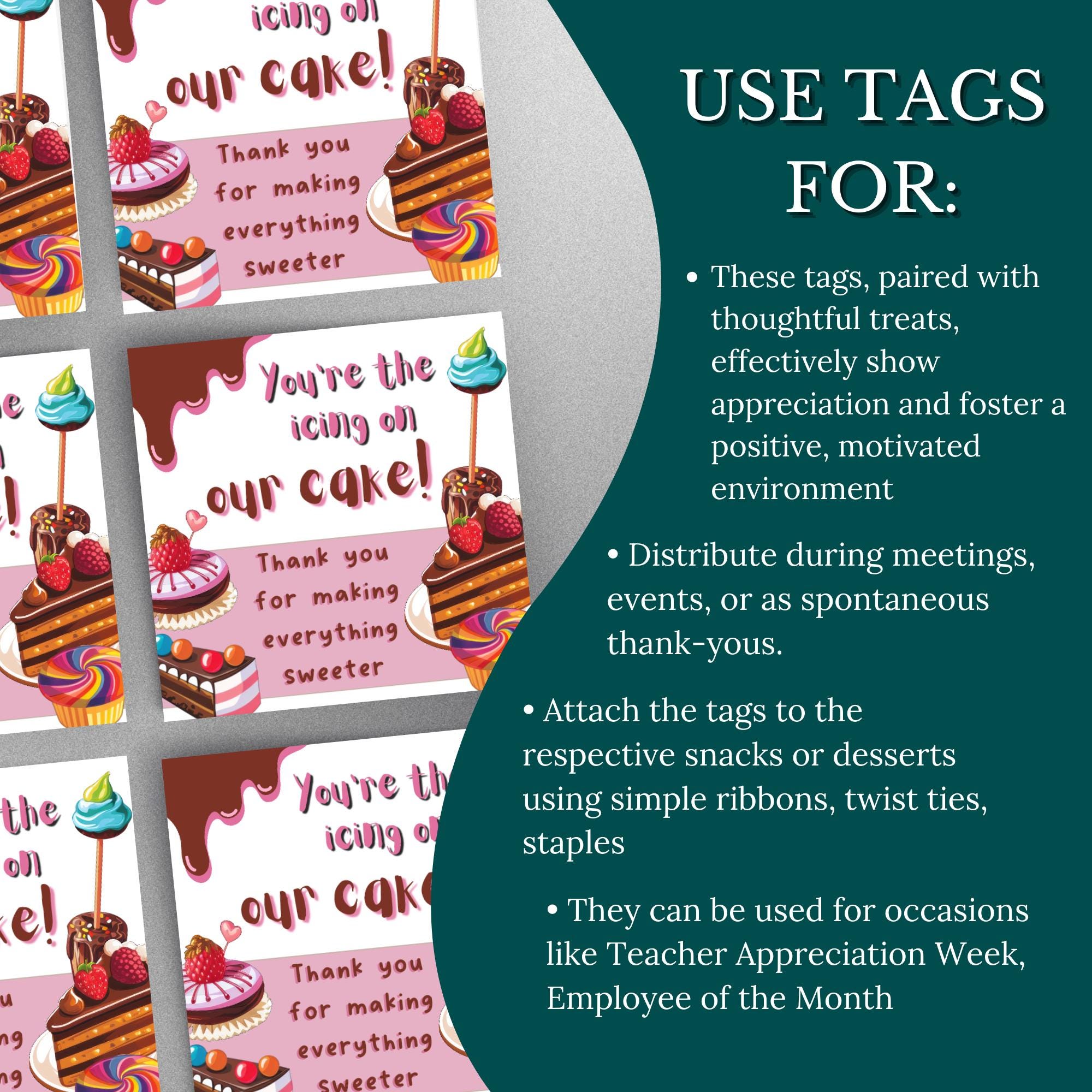 Cake Tag Employee Candy Bar Gift Tag Teacher Appreciation Thank You ...