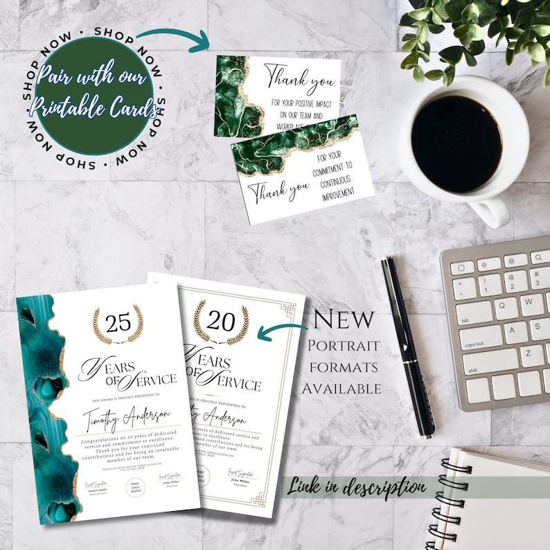 Years of Service Award Certificate Retirement Award Corporate Gift Work ...