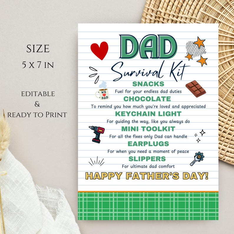 Dad Survival Kit Tag Printable Fathers Day Gift All About My Dad Fun ...