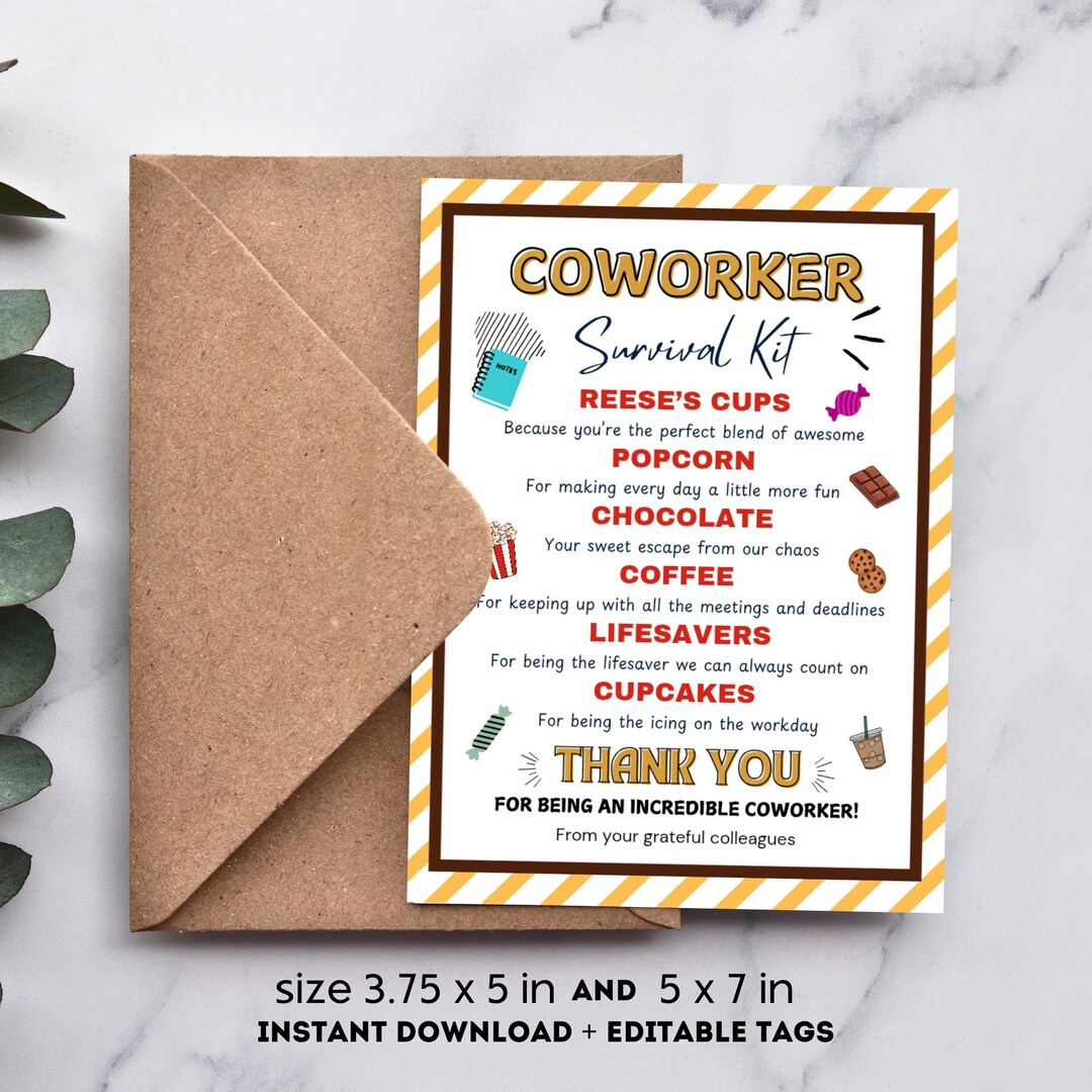 Coworker Survival Kit Bag Tag Editable in Canva Funny Gift for ...