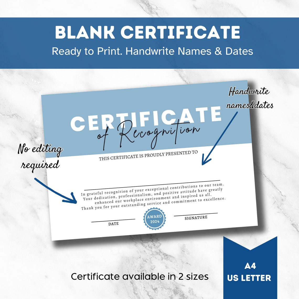 Employee Recognition Certificate Editable Canva Template Staff Awards ...