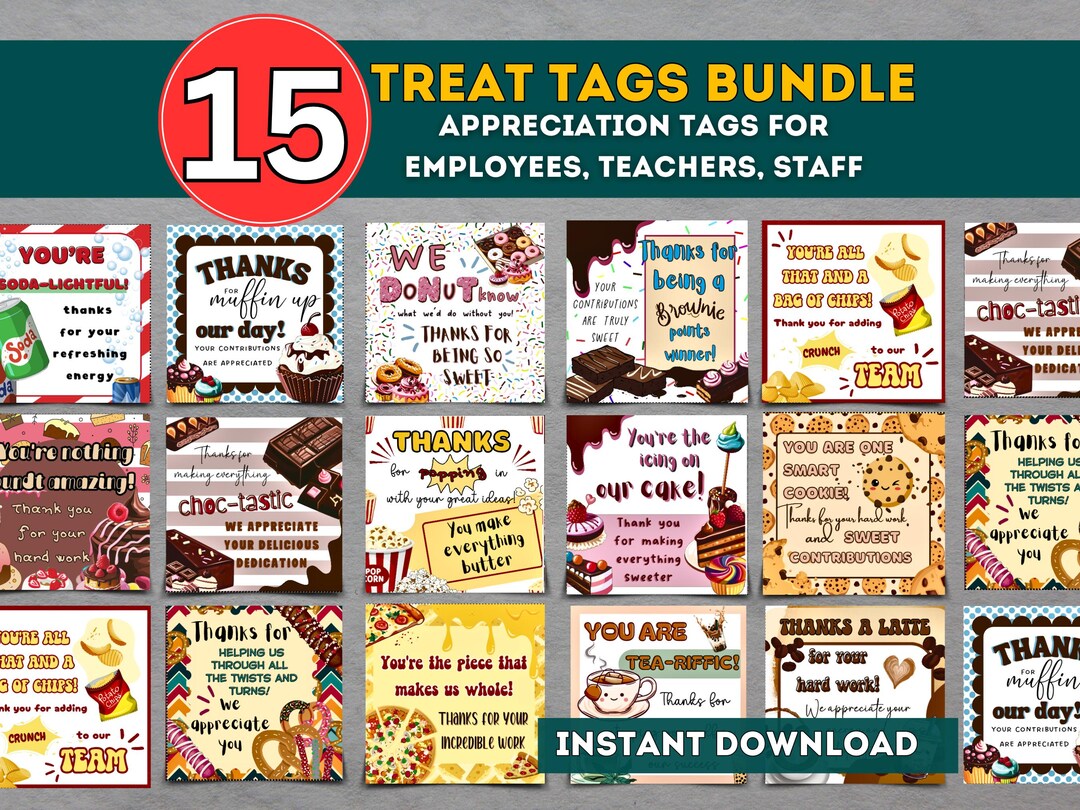 Employee Appreciation Treat Tags: Thank You Gift Bundle (digital ...