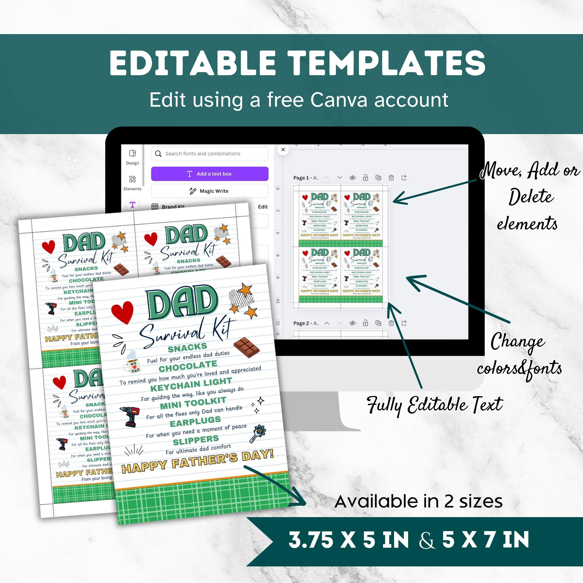 Dad Survival Kit Tag Printable Fathers Day Gift All About My Dad Fun ...