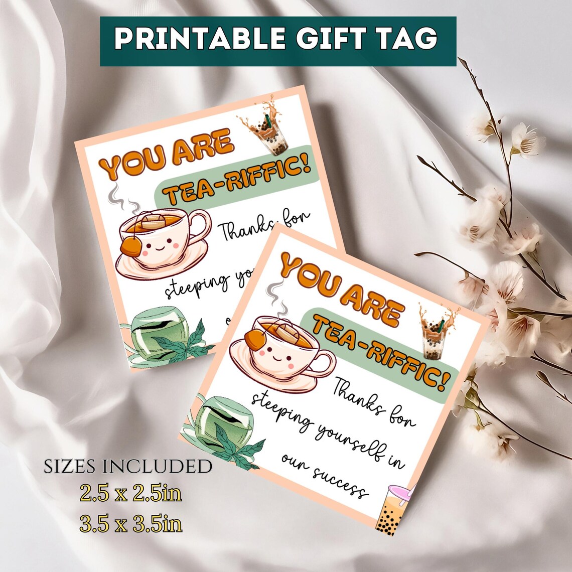 Tea Gift Tag You Are Tea-riffic Teacher Appreciation Gift Tag Iced Tea ...