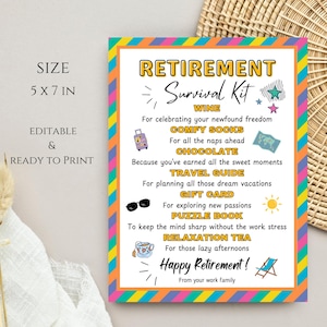 Editable Retirement Survival Kit Printable Gift Tag Treat Bag Staff ...
