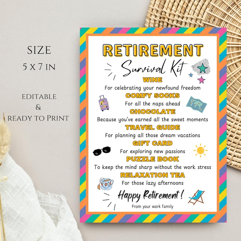 Retirement Survival Kit Gift Tag Funny Retirement Gift for Men Women ...