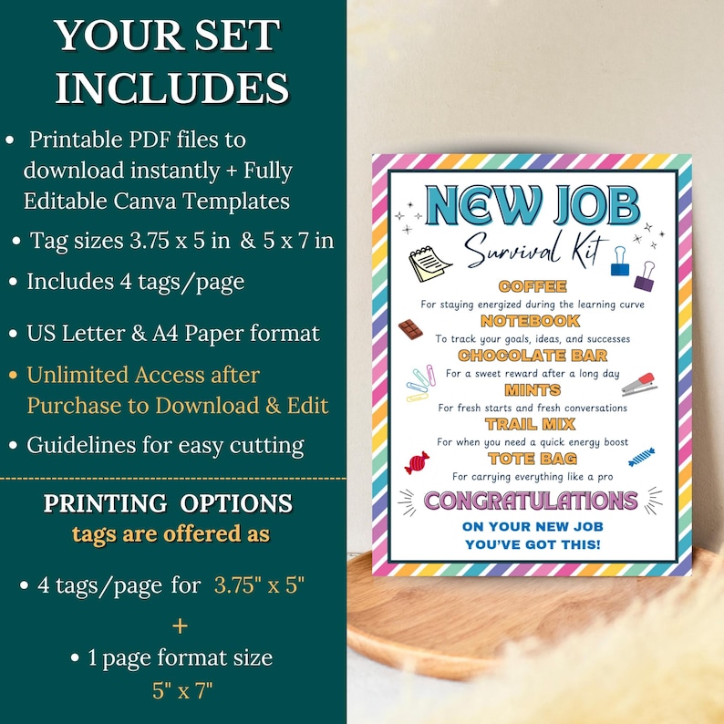 New Job Survival Kit Tag New Job Congratulations Gift New Employee ...