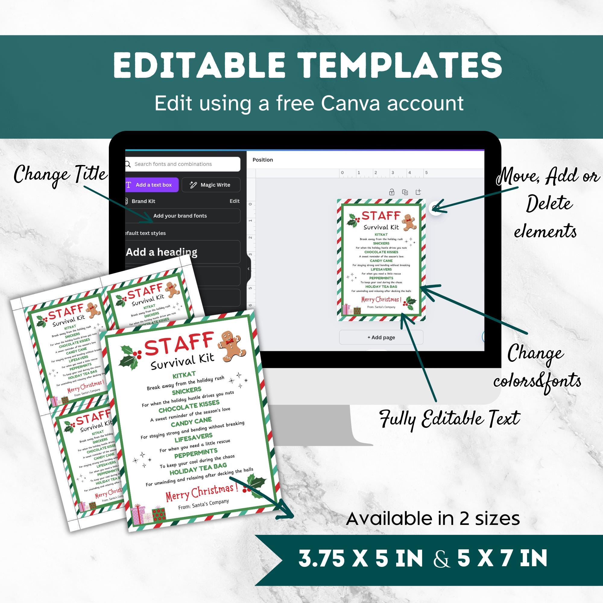 Staff Survival Kit Tag for Christmas Editable in Canva Staff ...