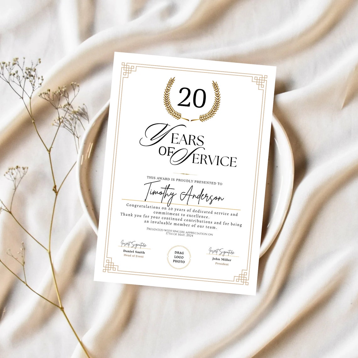 Years of Service Award Certificate Template Corporate Gift Awards ...