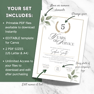 5 Years of Service Editable Award Certificate Retirement Gift for ...
