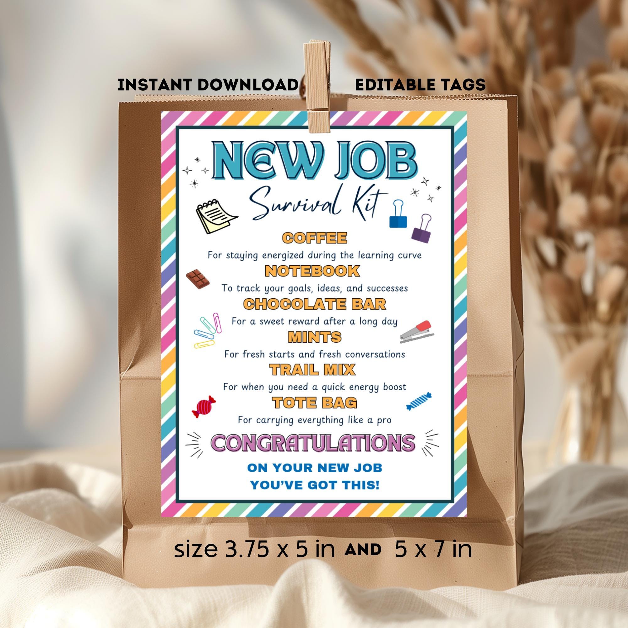 New Job Survival Kit Tag New Job Congratulations Gift New Employee ...