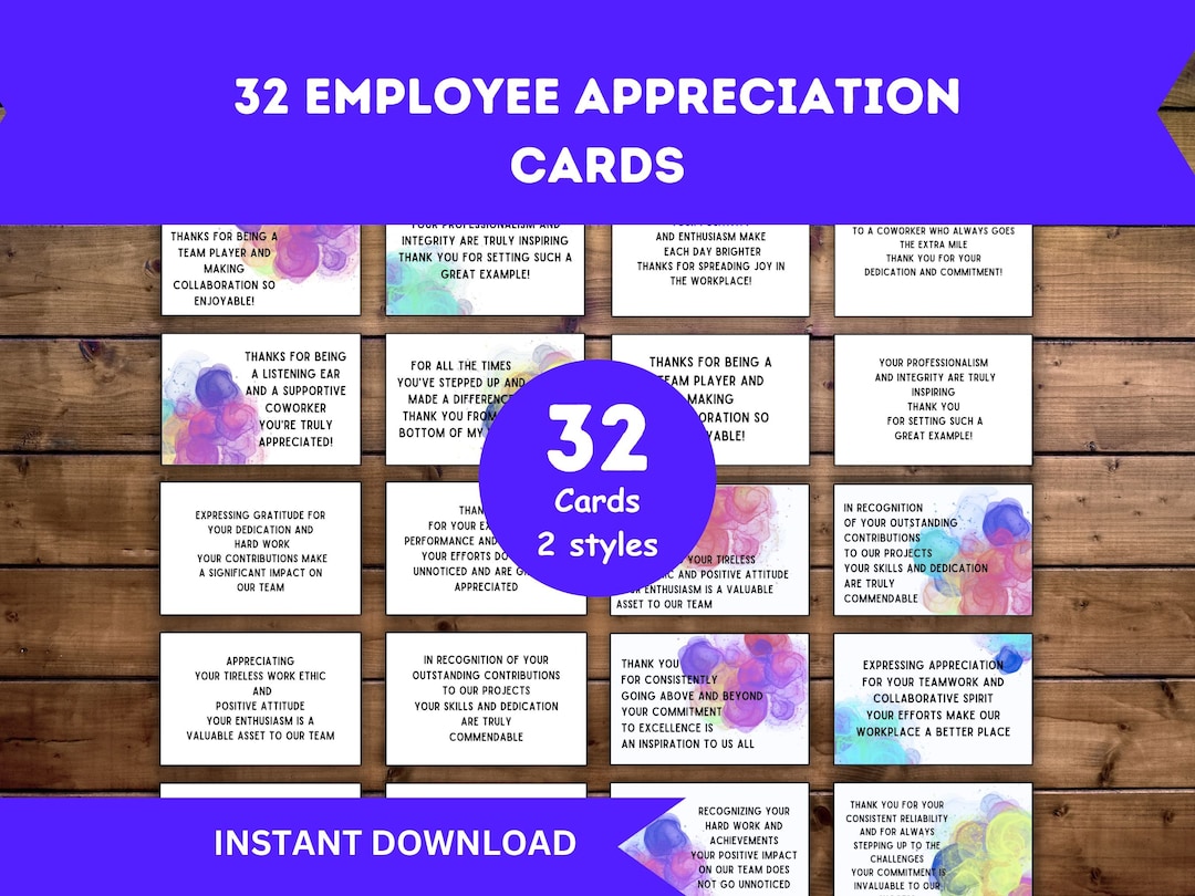 Employee Appreciation Cards: Printable Thank You Notes (digital ...