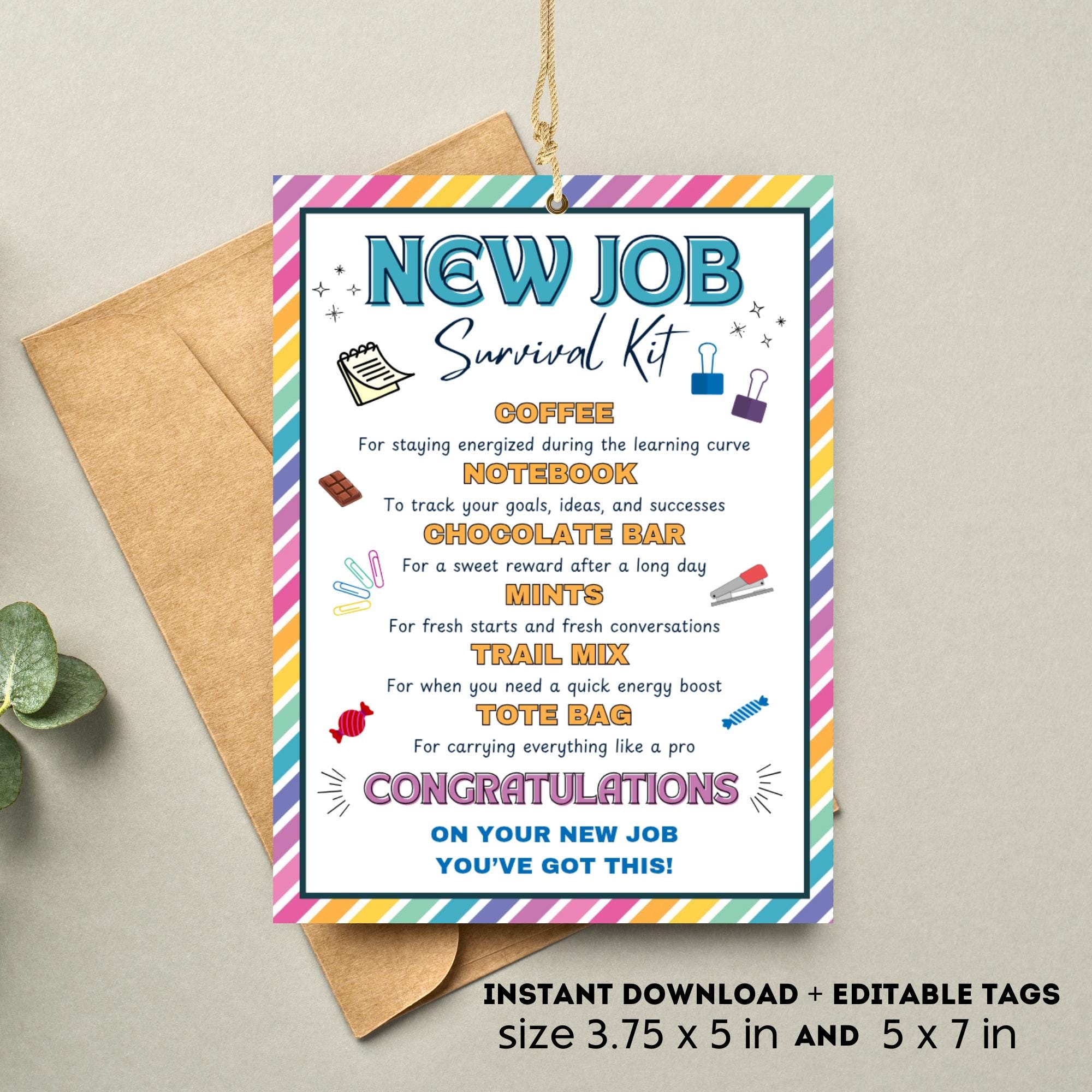 New Job Survival Kit Tag New Job Congratulations Gift New Employee ...