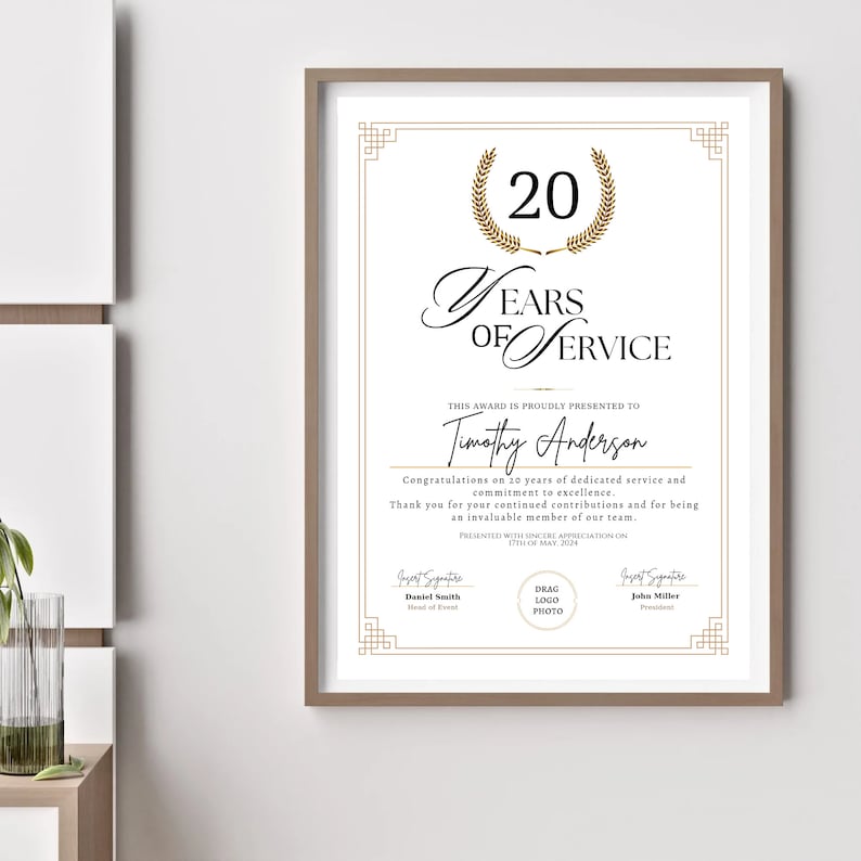 Years of Service Award Certificate Template: Corporate Employee Gift (digital Download) - Etsy