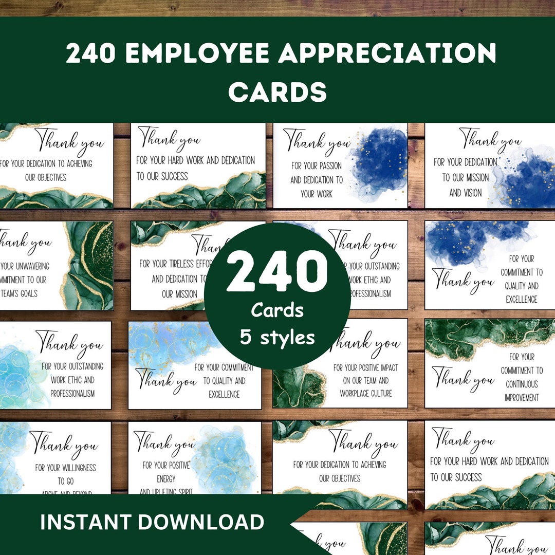 Employee Appreciation Cards Printable Thank You Employee Cards Bulk ...