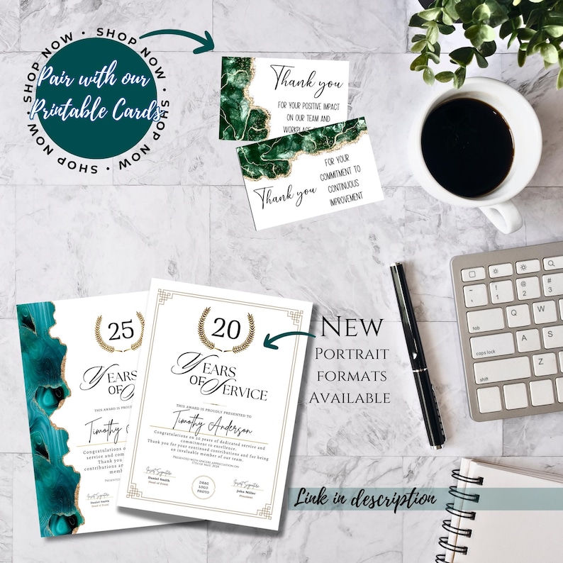 20 Years of Service Award Certificate of Achievement Personalized ...