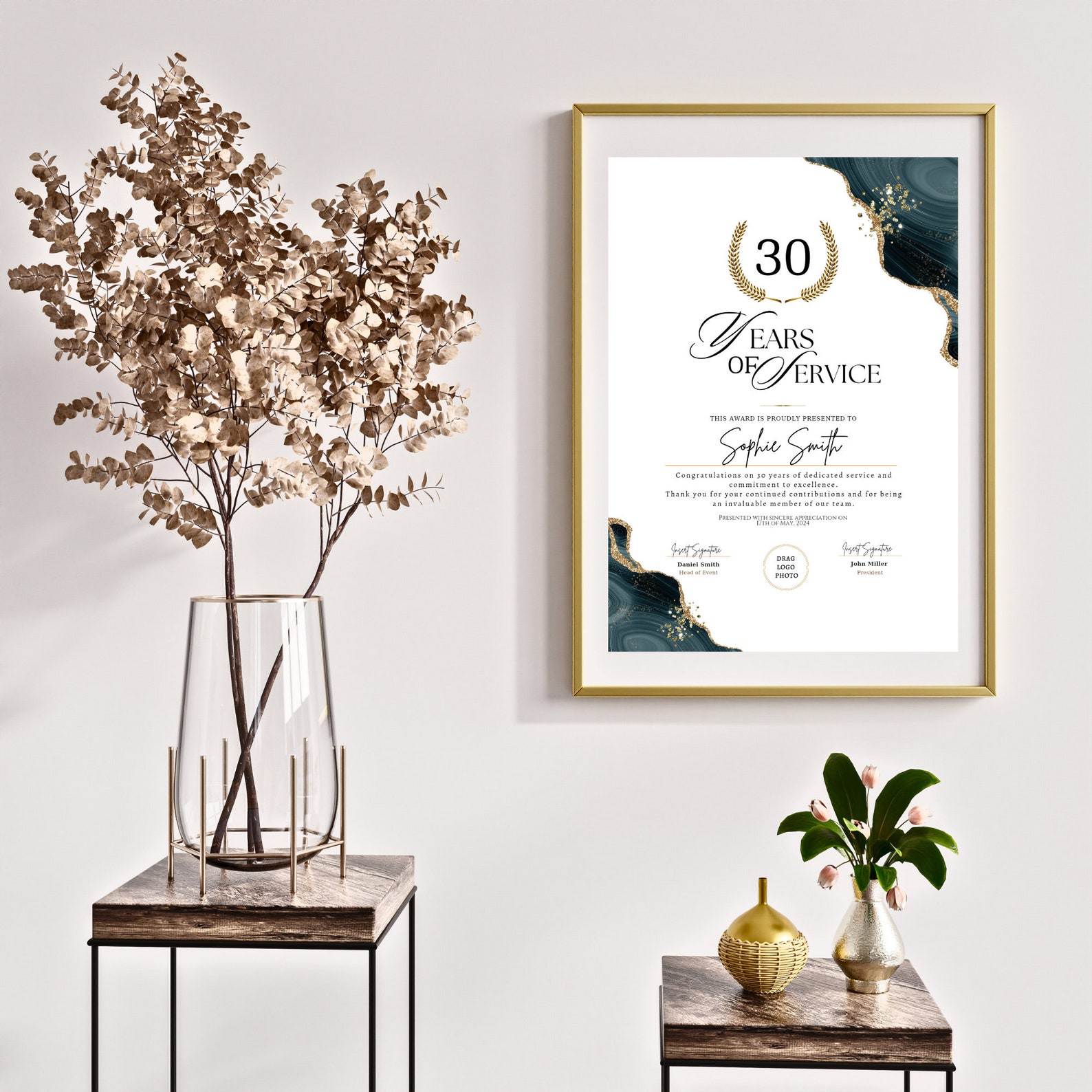 30 Years of Service Certificate Award Template Editable Diploma Employee Awards Work Anniversary ...