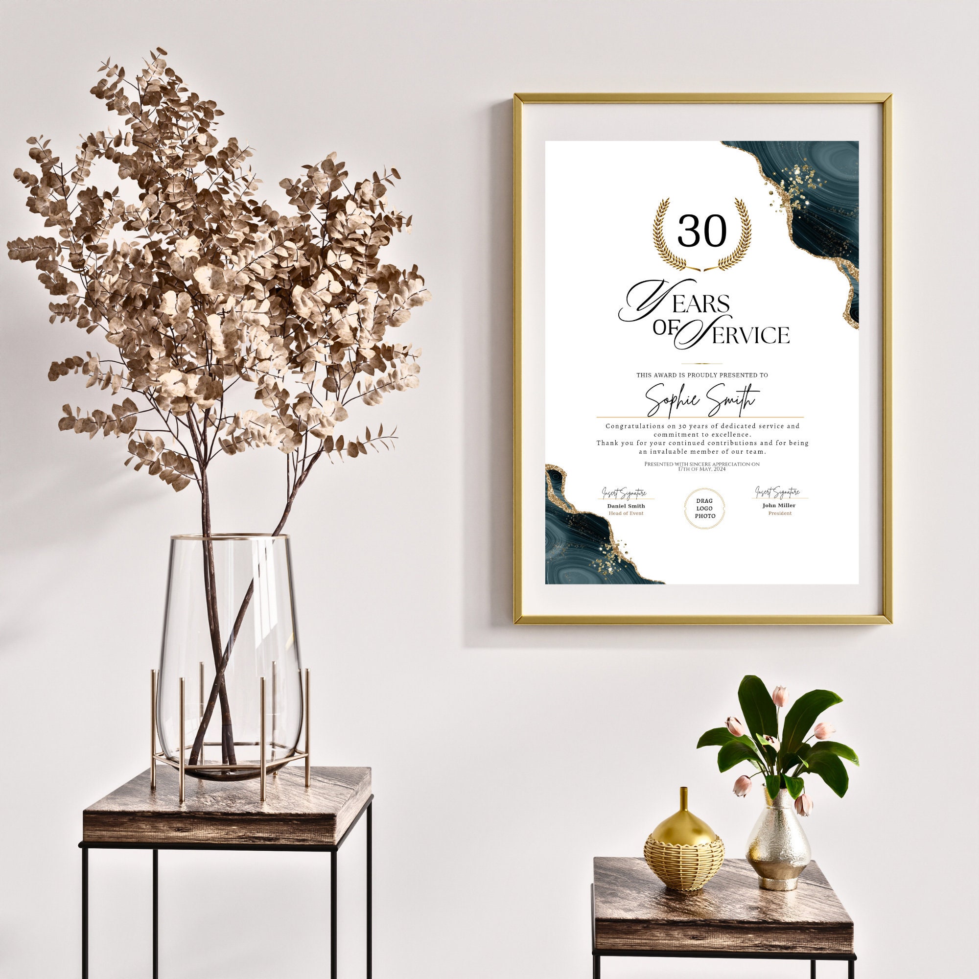 30 Years of Service Certificate Award Template Editable Diploma Employee Awards Work Anniversary ...