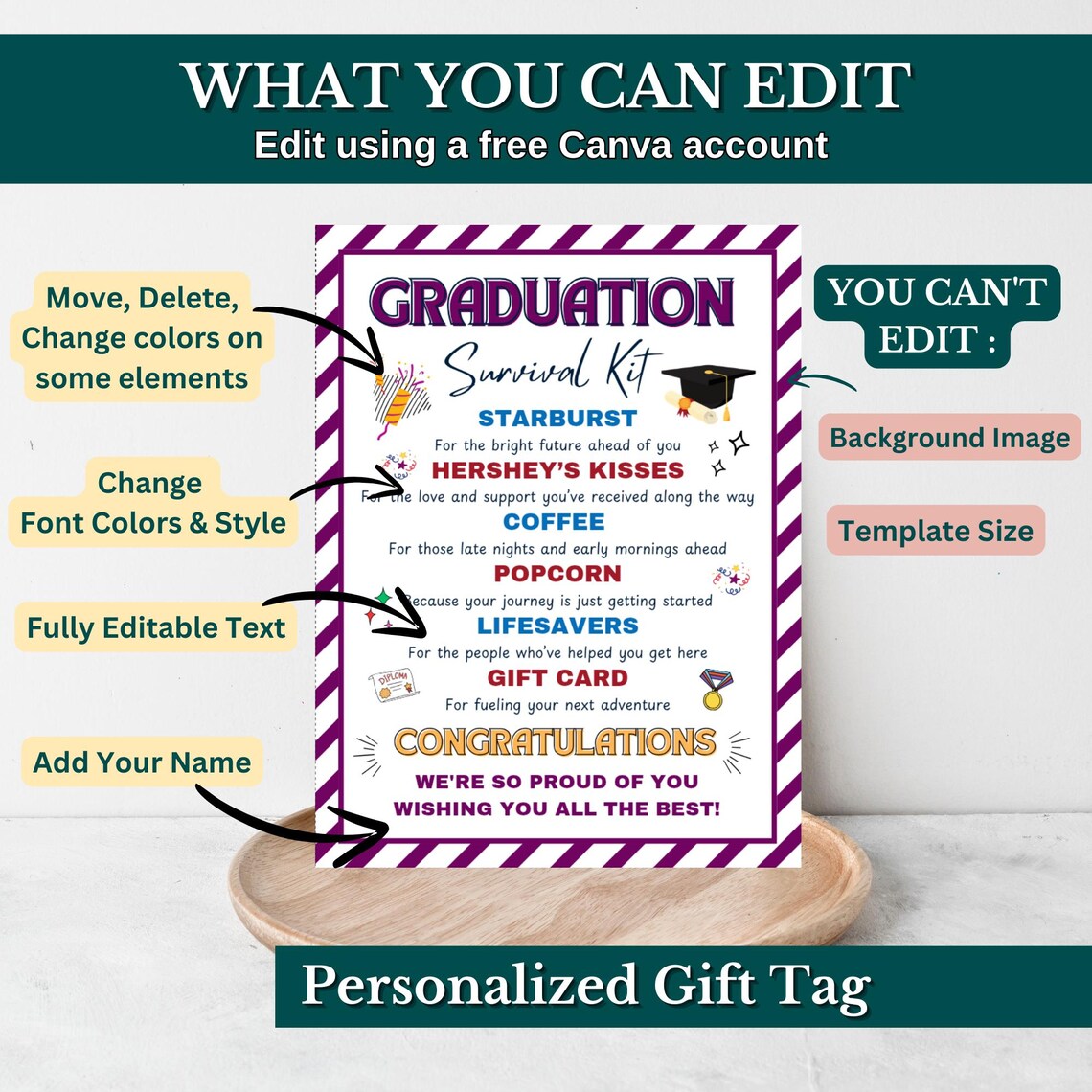 Graduation Survival Kit Printable Tag Graduation Gift Box Card College ...