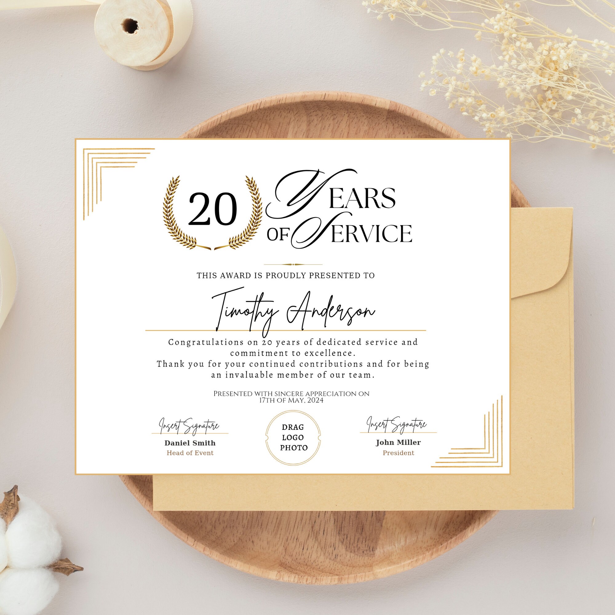 Years of Service Award Template: Corporate Recognition Gift (digital ...