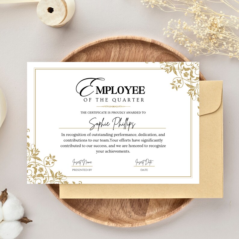Editable Employee of the Quarter Award Certificate (digital Download ...
