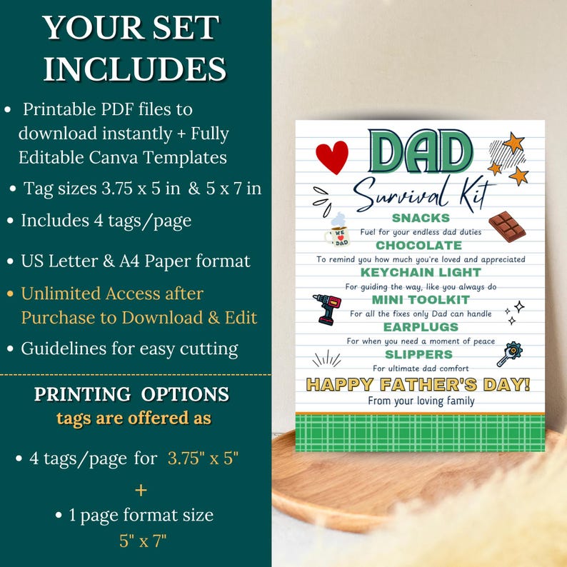 Dad Survival Kit Tag Printable Fathers Day Gift All About My Dad Fun ...