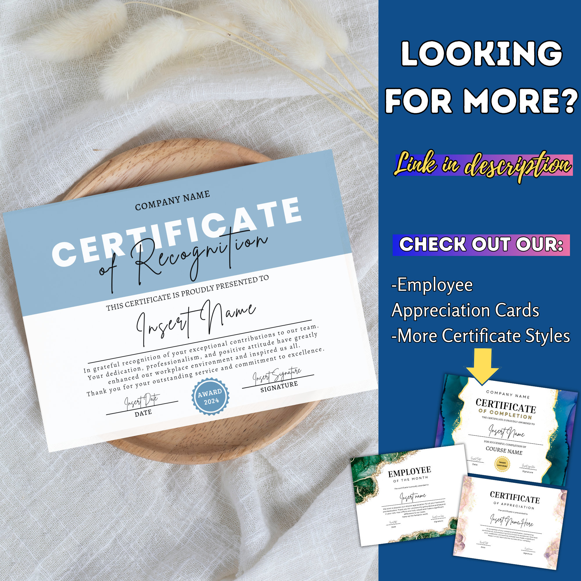 Employee Recognition Certificate Editable Canva Template Staff Awards ...