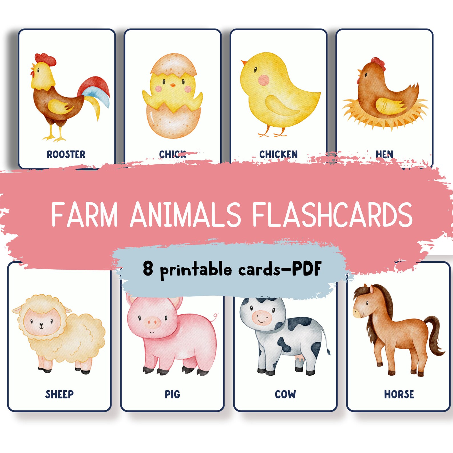8 Animal Flashcards for Kids Printable Farm Animals Montessori ...