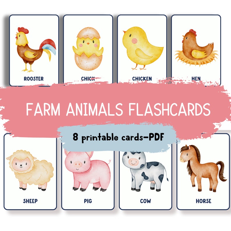 8 Animal Flashcards for Kids Printable Farm Animals Montessori ...