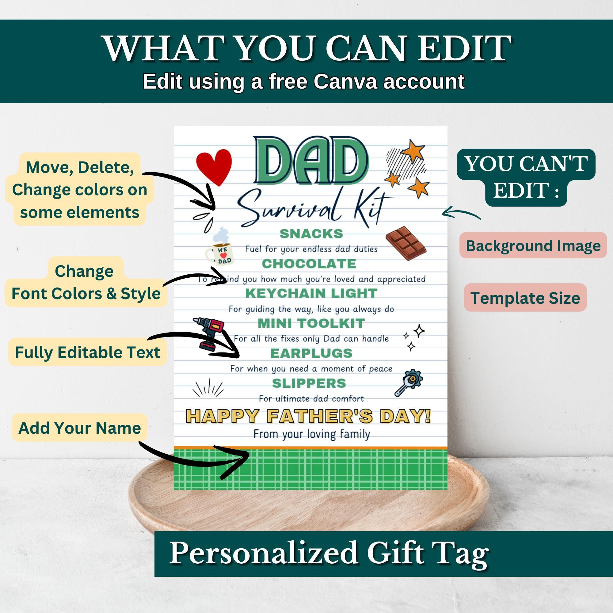 Dad Survival Kit Tag Printable Fathers Day Gift All About My Dad Fun ...