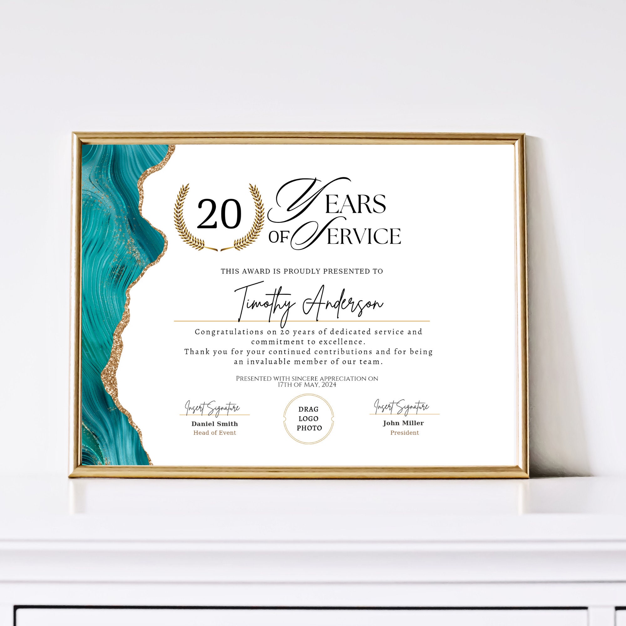 Years of Service Award Certificate Retirement Award Corporate Gift Work ...