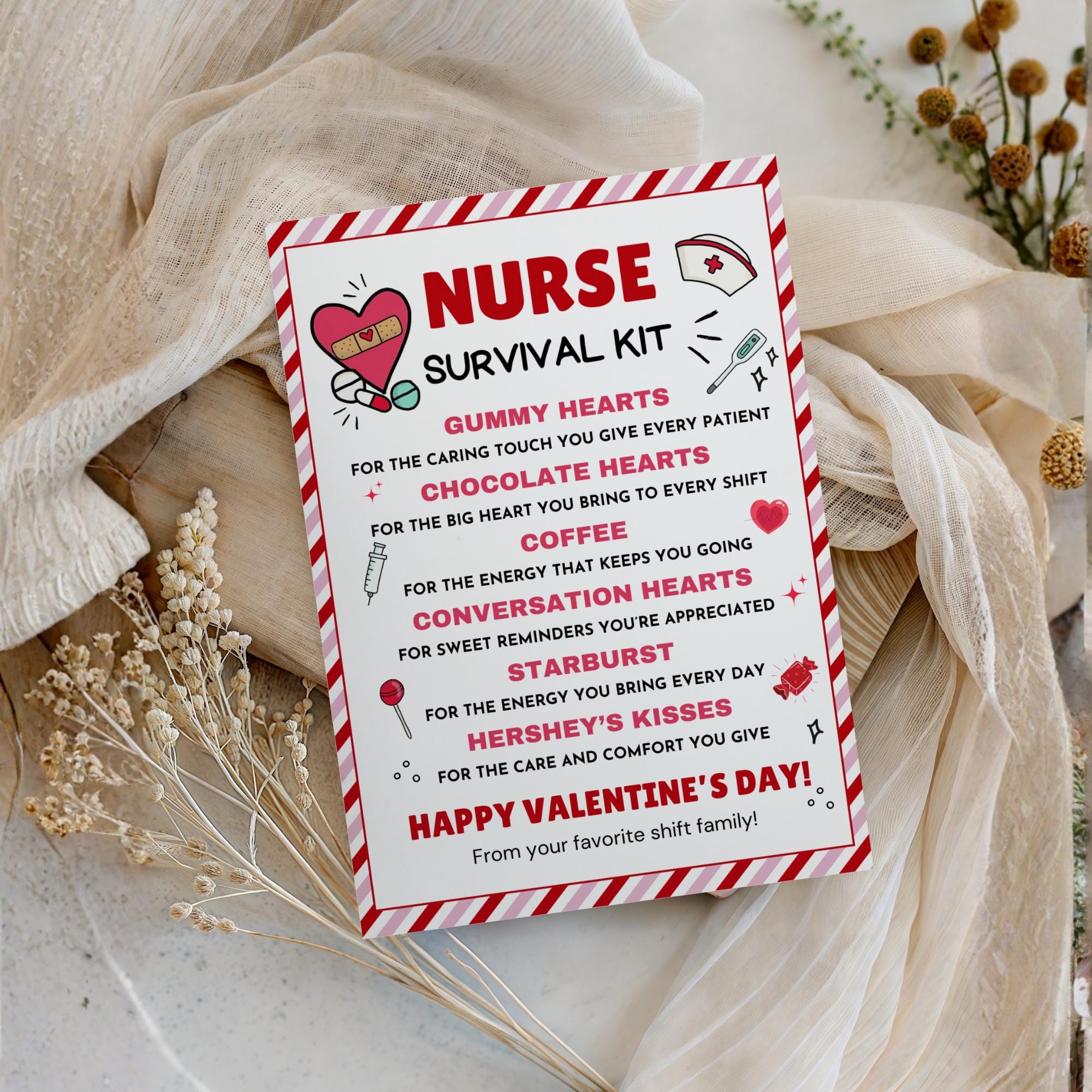 Nurse Valentine Survival Kit Gift Tag Employee Appreciation Week Card ...