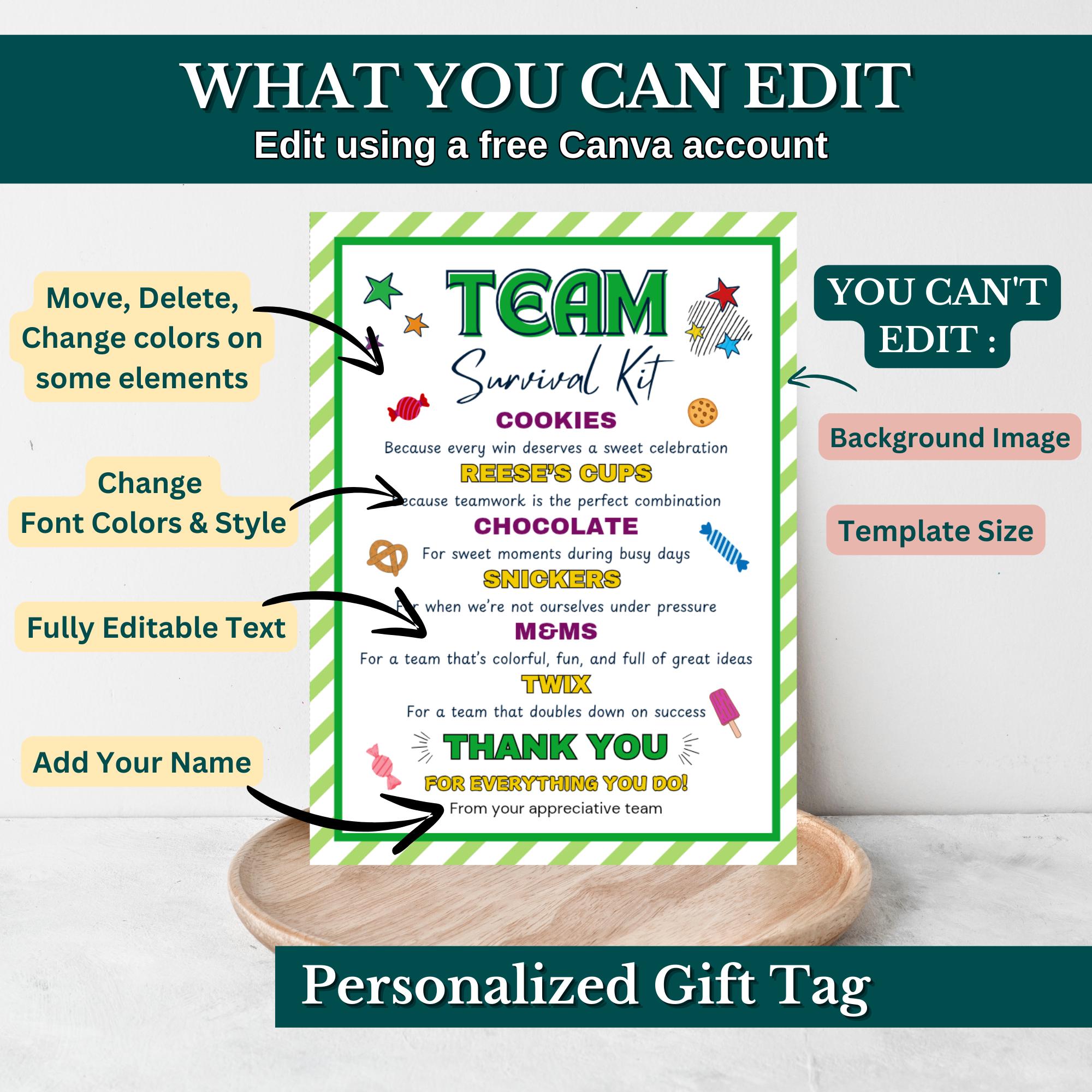Team Survival Kit Tags Editable Staff Welcome Employee Appreciation Day ...