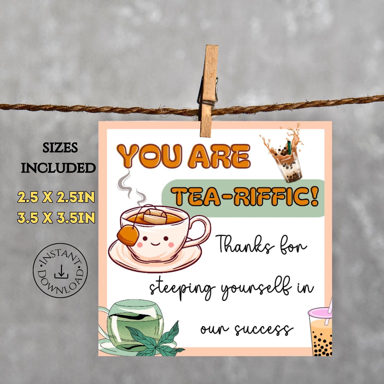 Tea Gift Tag You Are Tea-riffic Teacher Appreciation Gift Tag Iced Tea ...