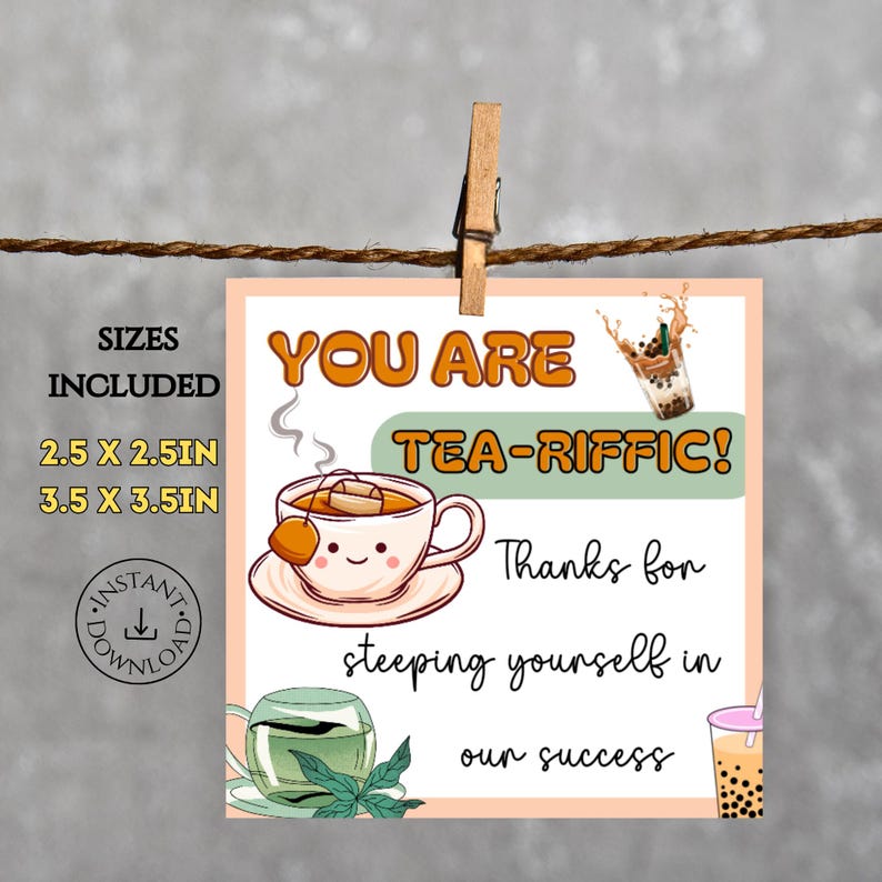 Tea Gift Tag You Are Tea-riffic Teacher Appreciation Gift Tag Iced Tea ...