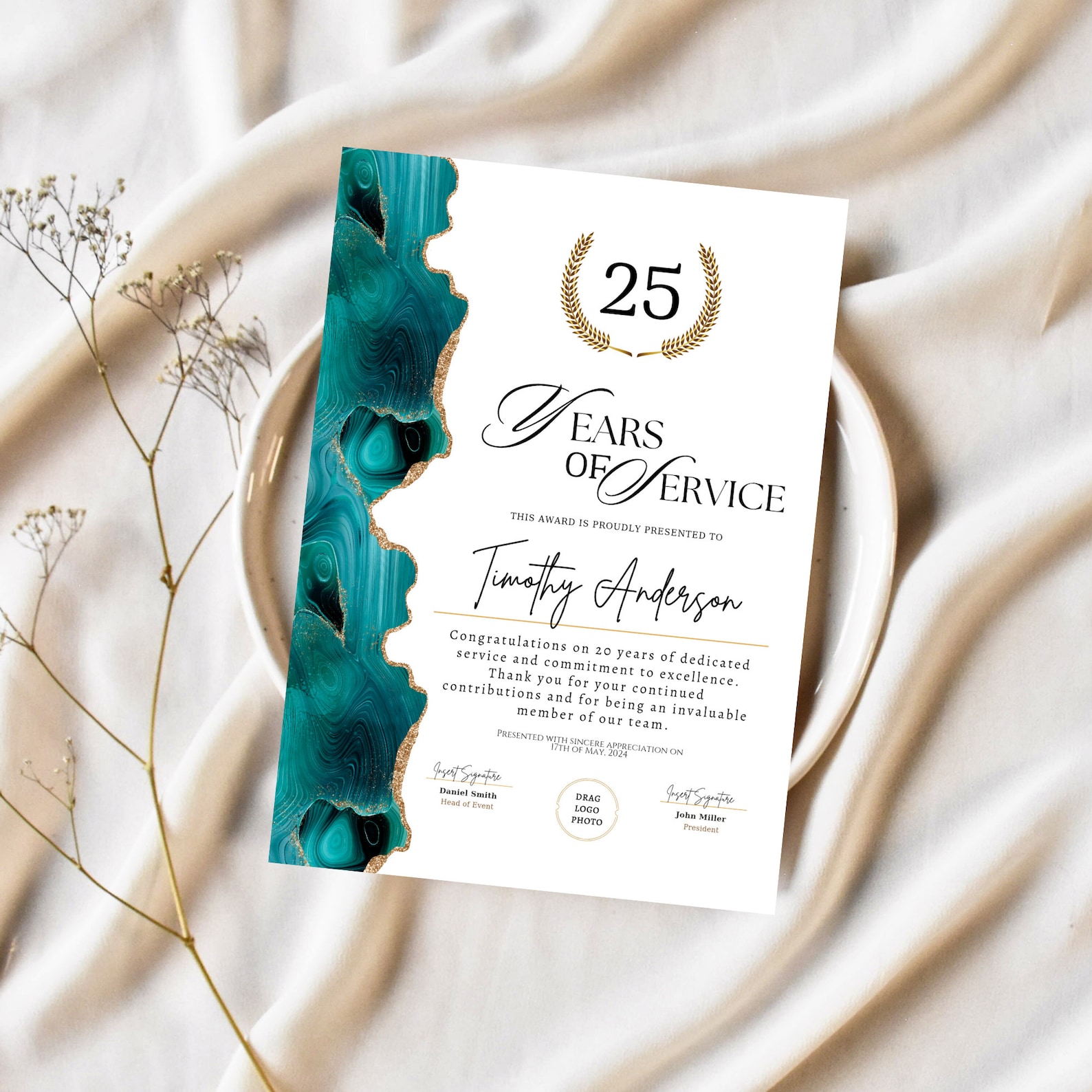 Editable Years of Service Award Certificate Template (digital Download ...
