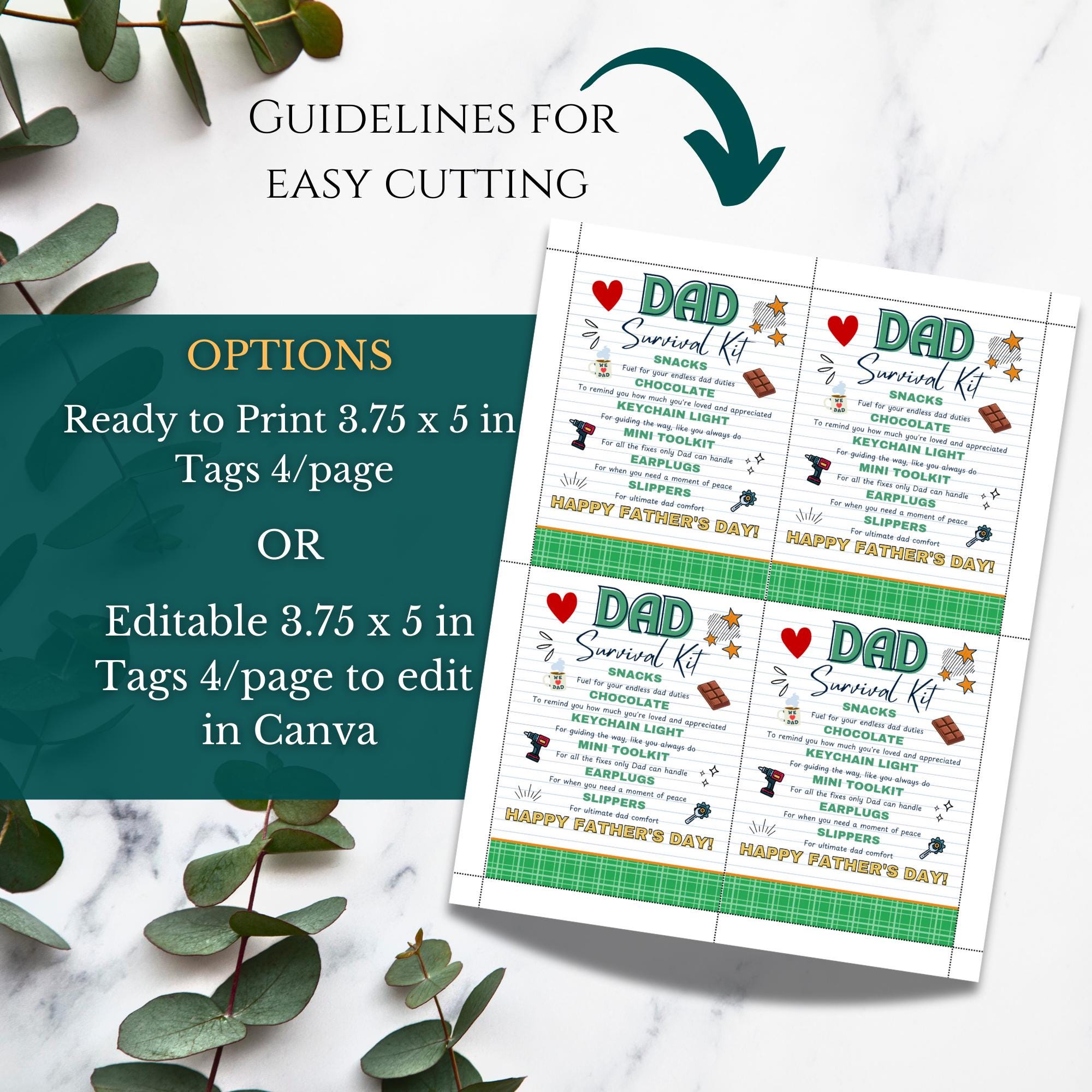 Dad Survival Kit Tag Printable Fathers Day Gift All About My Dad Fun ...