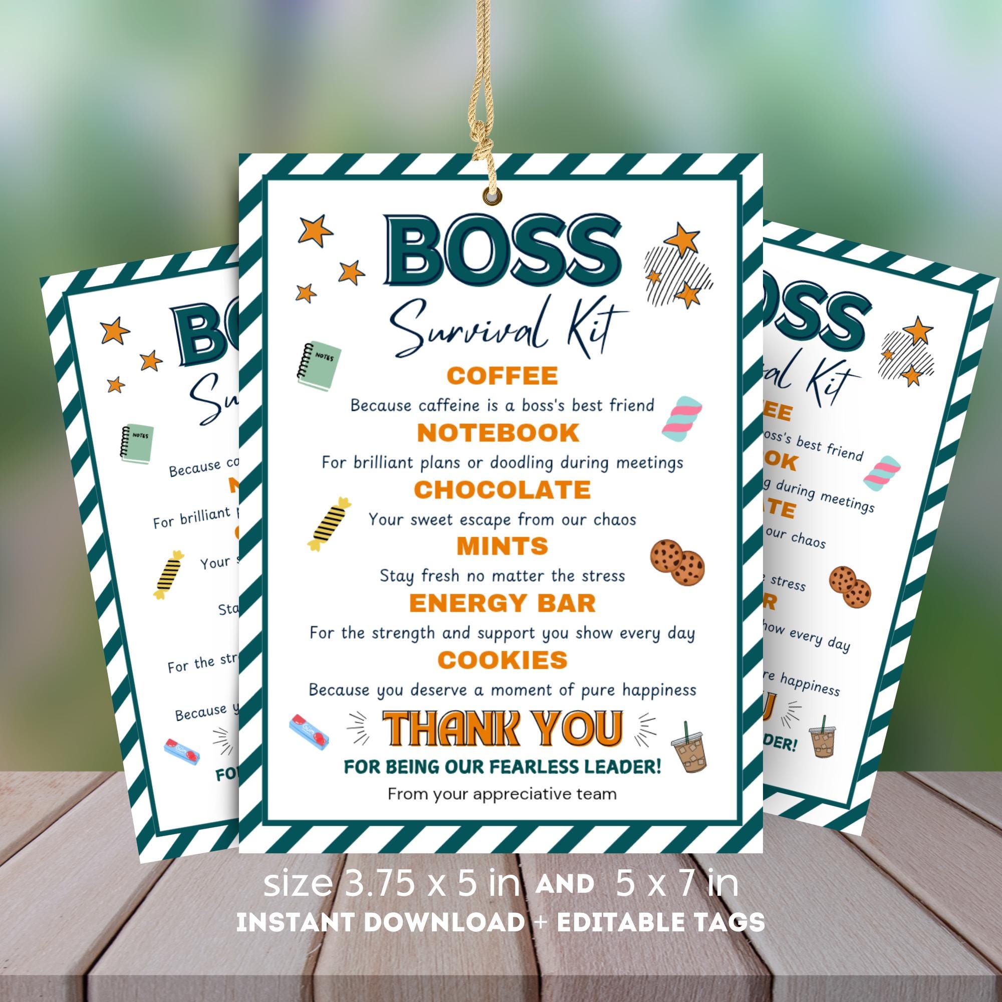 Boss Survival Kit Tag Happy Boss Day Appreciation Boss Gift Funny Treat ...