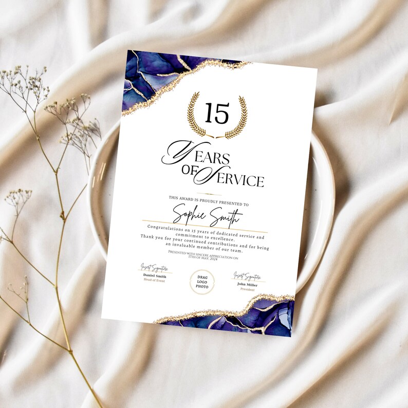 15 Year Service Award Certificate: Employee Recognition (digital ...