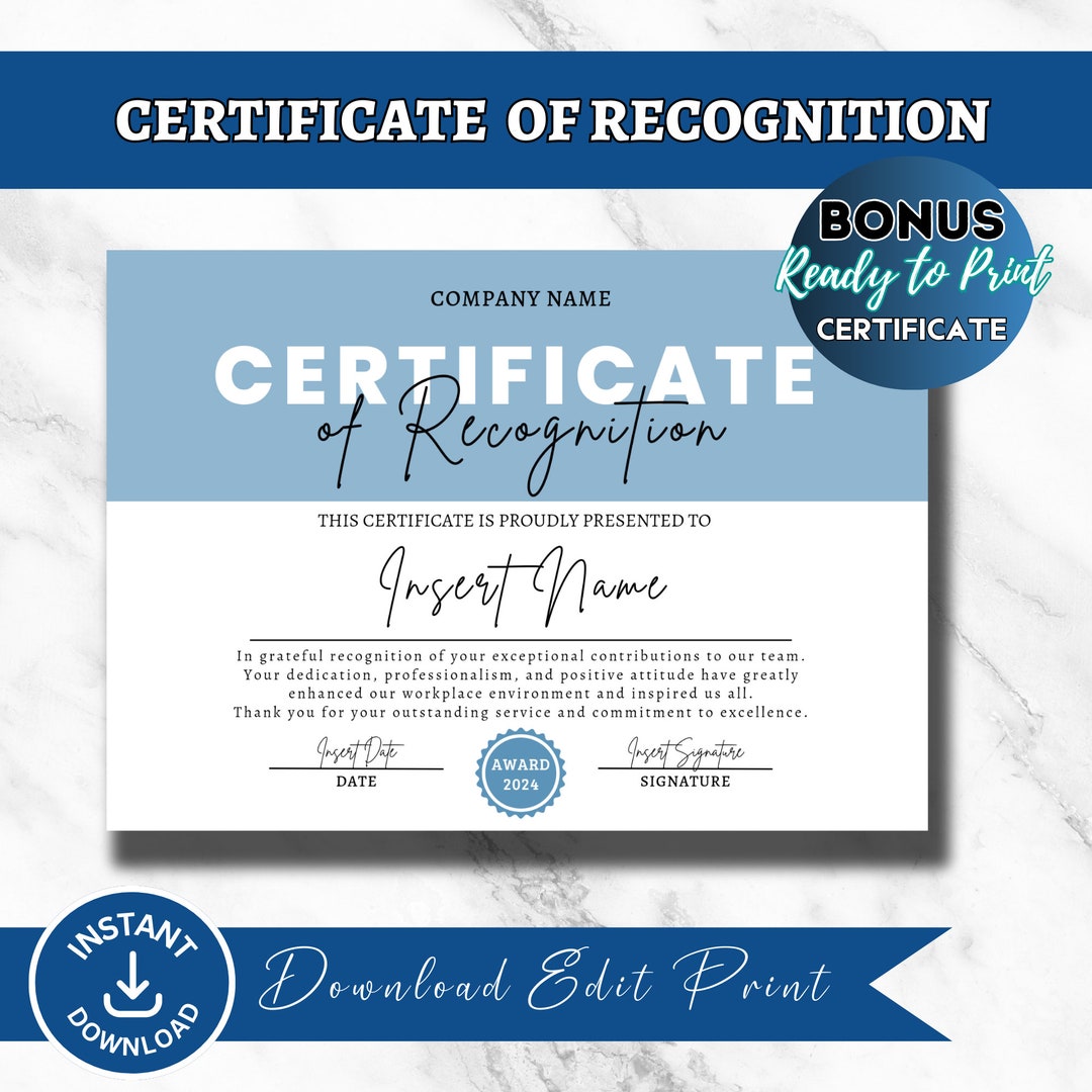 Employee Recognition Certificate Template Staff Awards Ceremony Work ...